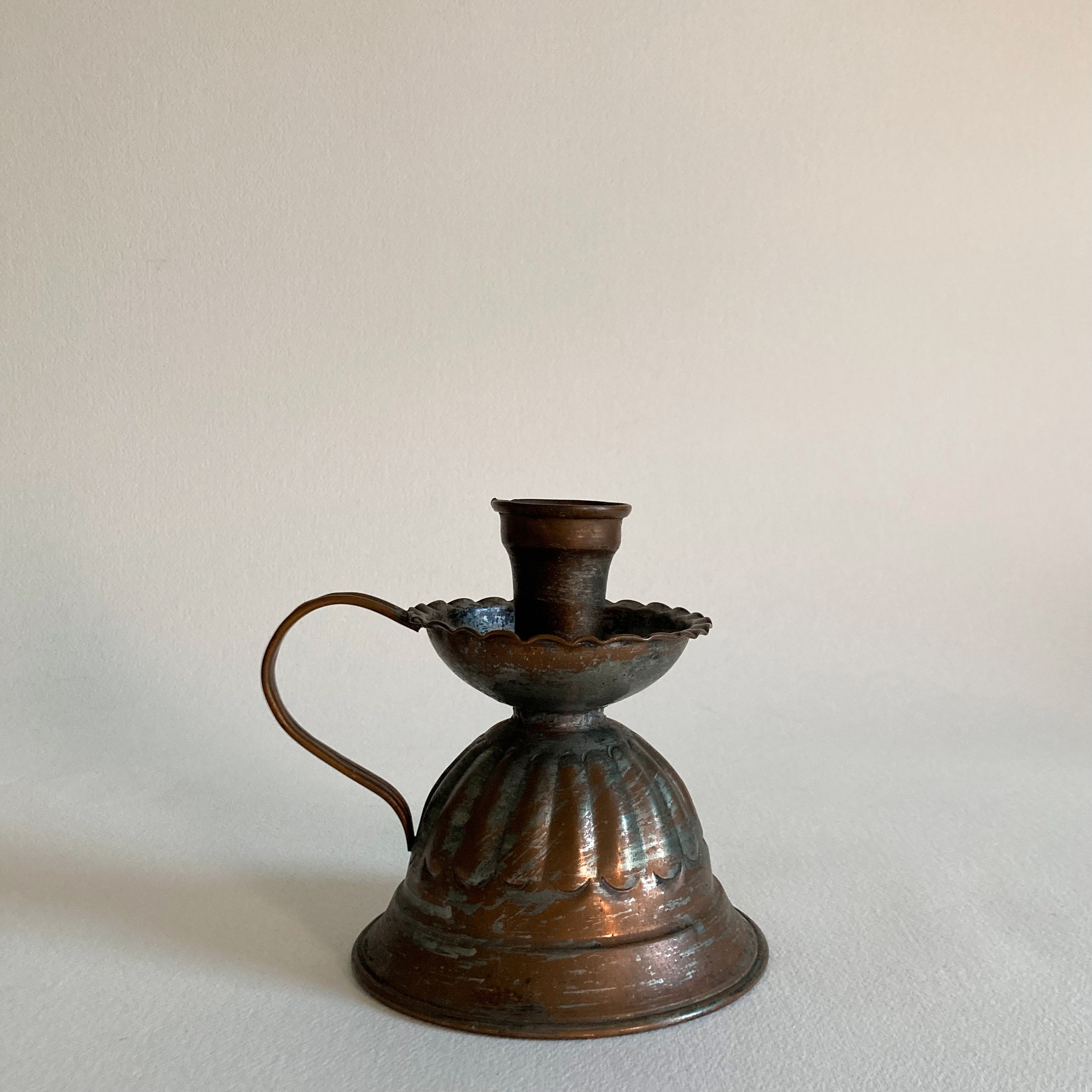 Copper Silver Metal Tone Candleholder Raised Chamberstick Crimped Rim ...