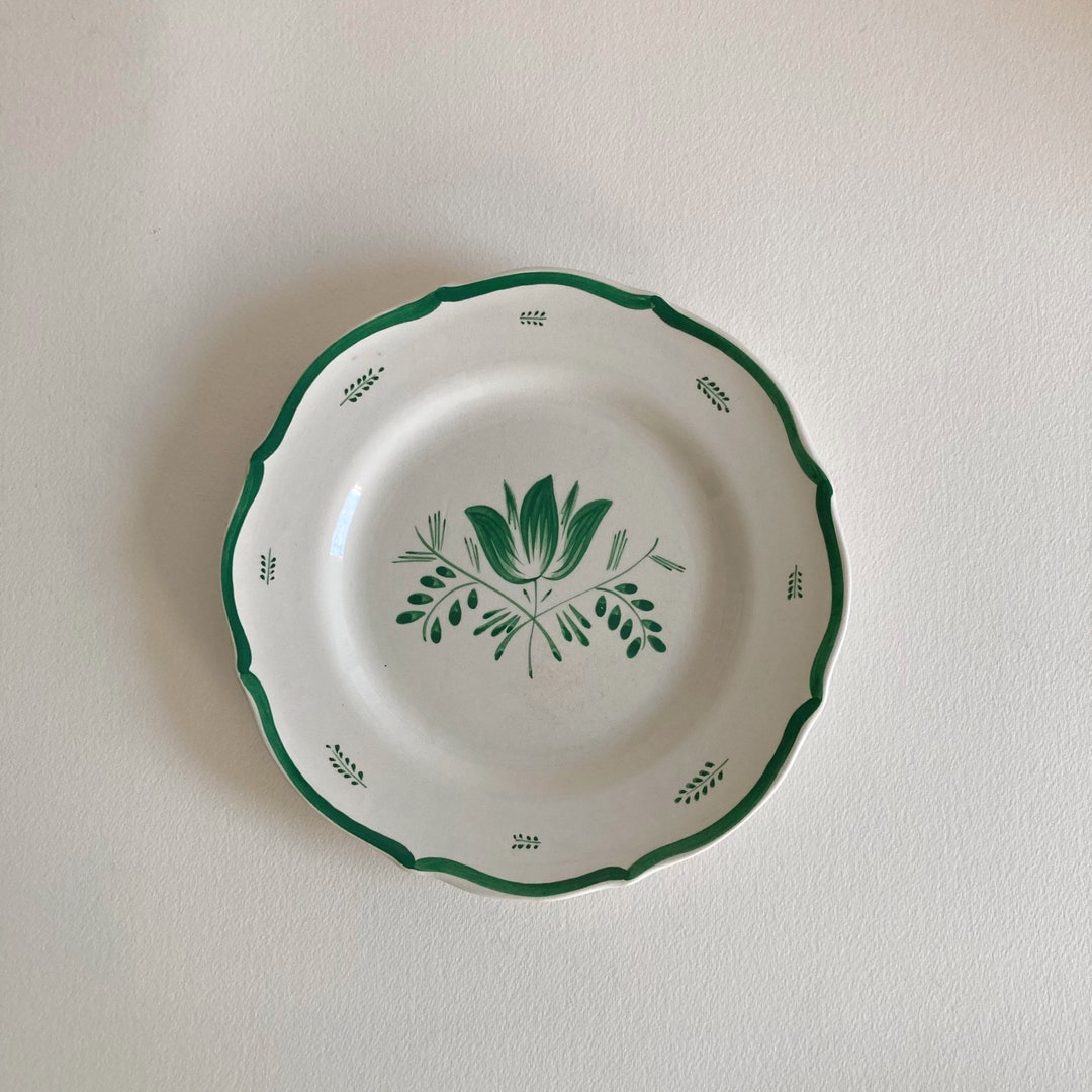 GEFLE Ceramic Swedish Plate Tulip Pattern in Green & White 20th Century ...