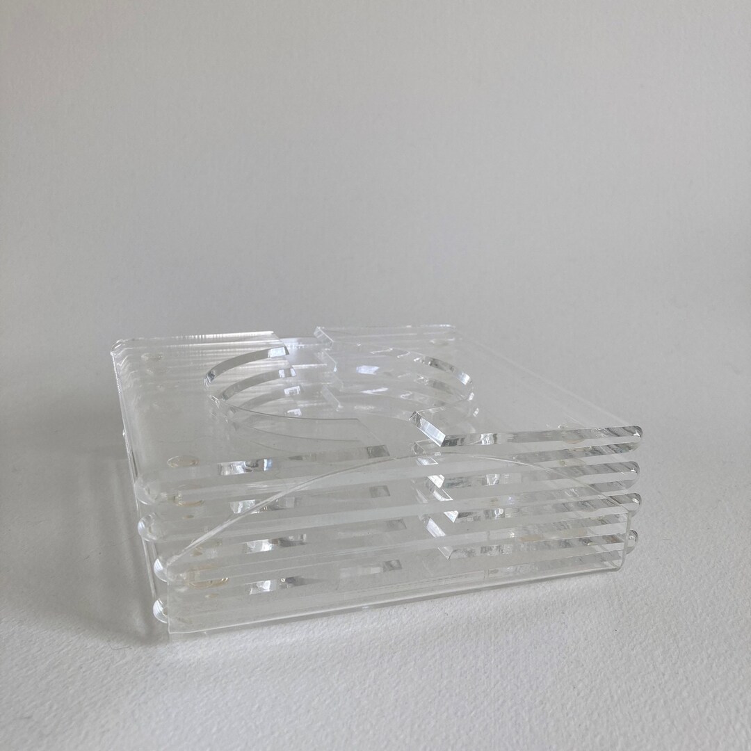 Vintage Lucite Coaster Set W/ Holder – 4 Lucite Coasters – 5 Inches ...