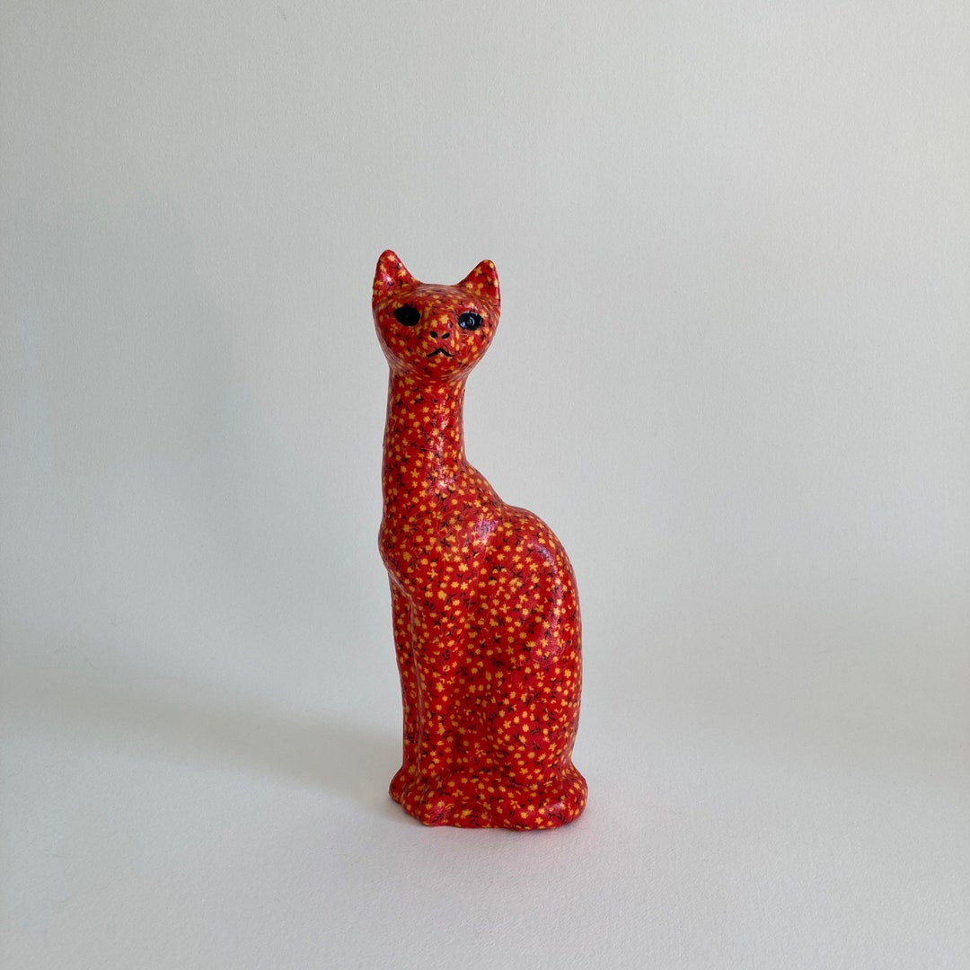 MCM Ceramic Cat Statue Red Orange Fabric Covered Animal Statue 10 Tall ...
