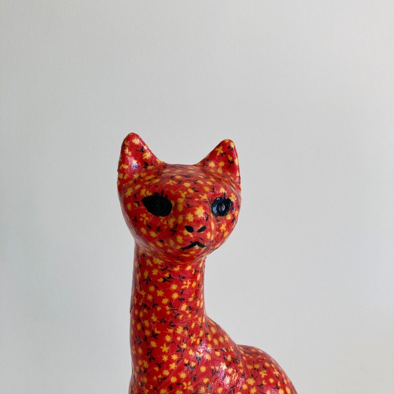 MCM Ceramic Cat Statue Red Orange Fabric Covered Animal - Etsy