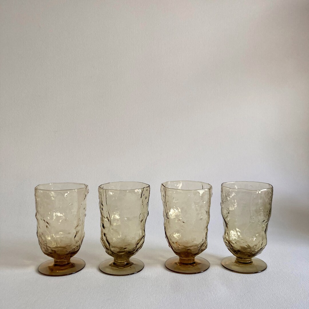 Morgantown Crinkle Pattern Drink Glass in Amber - Set of 4 - Water ...