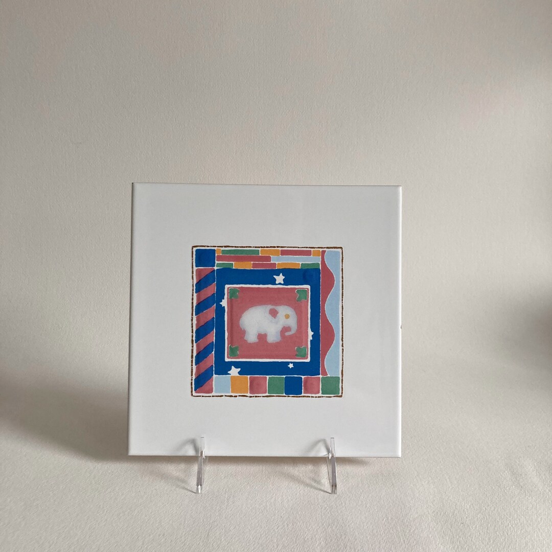 Whimsical Elephant Tile Art: Colorful Nursery Wall Decor, Made in Italy ...