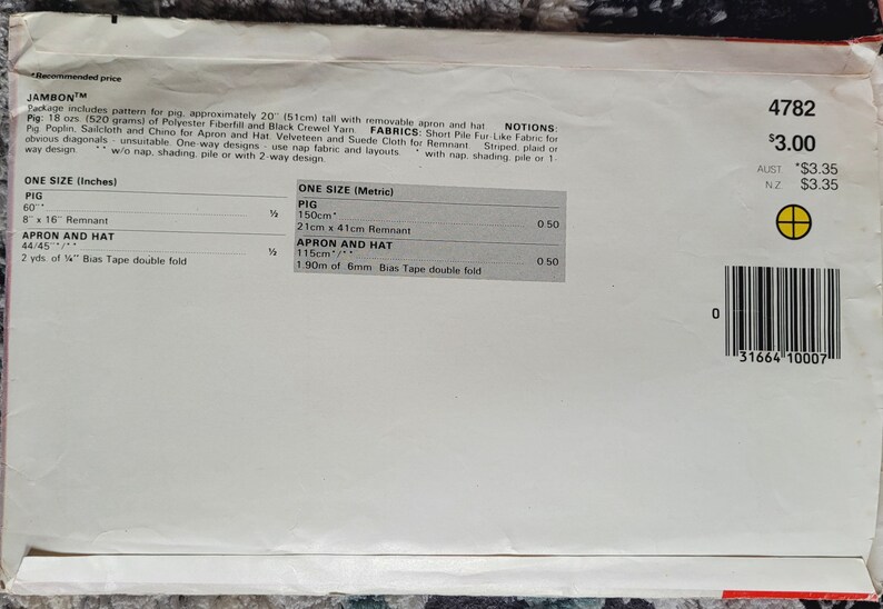 Butterick Jambon Pig Pattern - Etsy