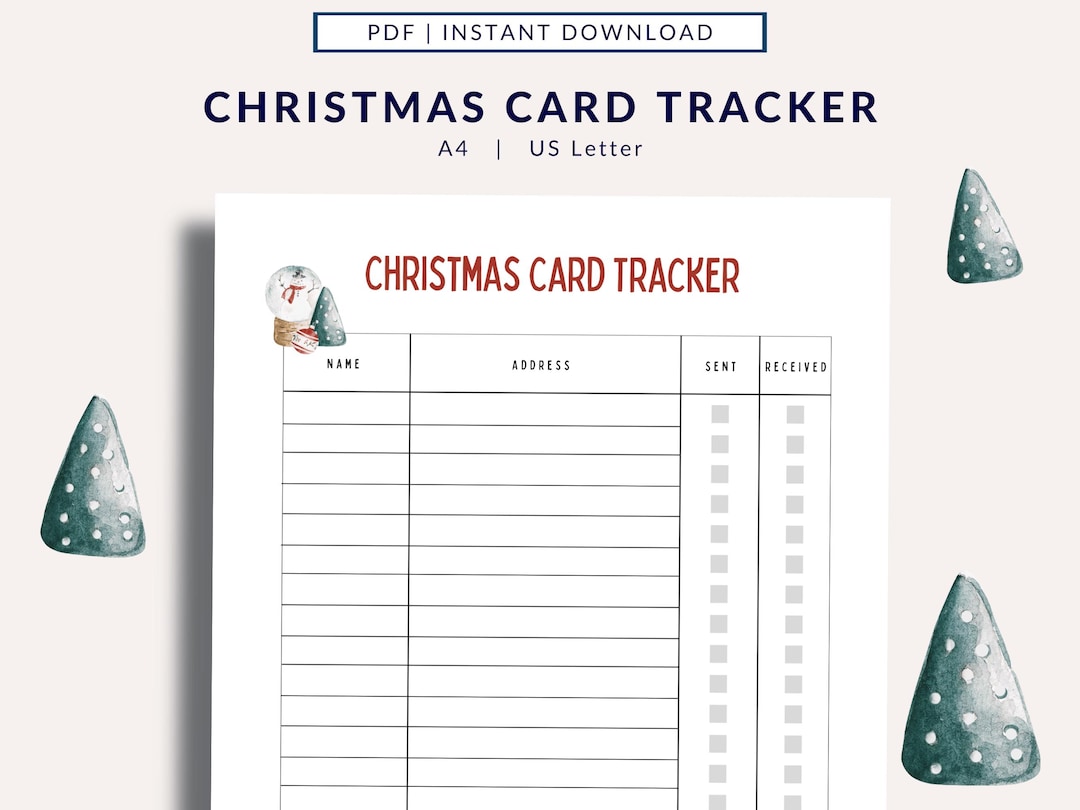 Christmas Card Tracker Printable, Holiday Card Organizer, Card List, A4 ...