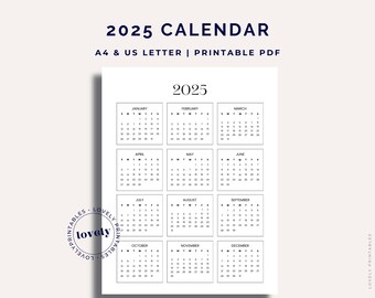 Printable 2025 Year View Calendar - Etsy
