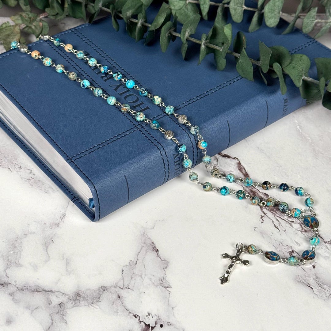 Handmade Catholic Prayer Jesus Rosary for Men Blue Imperial Jasper ...