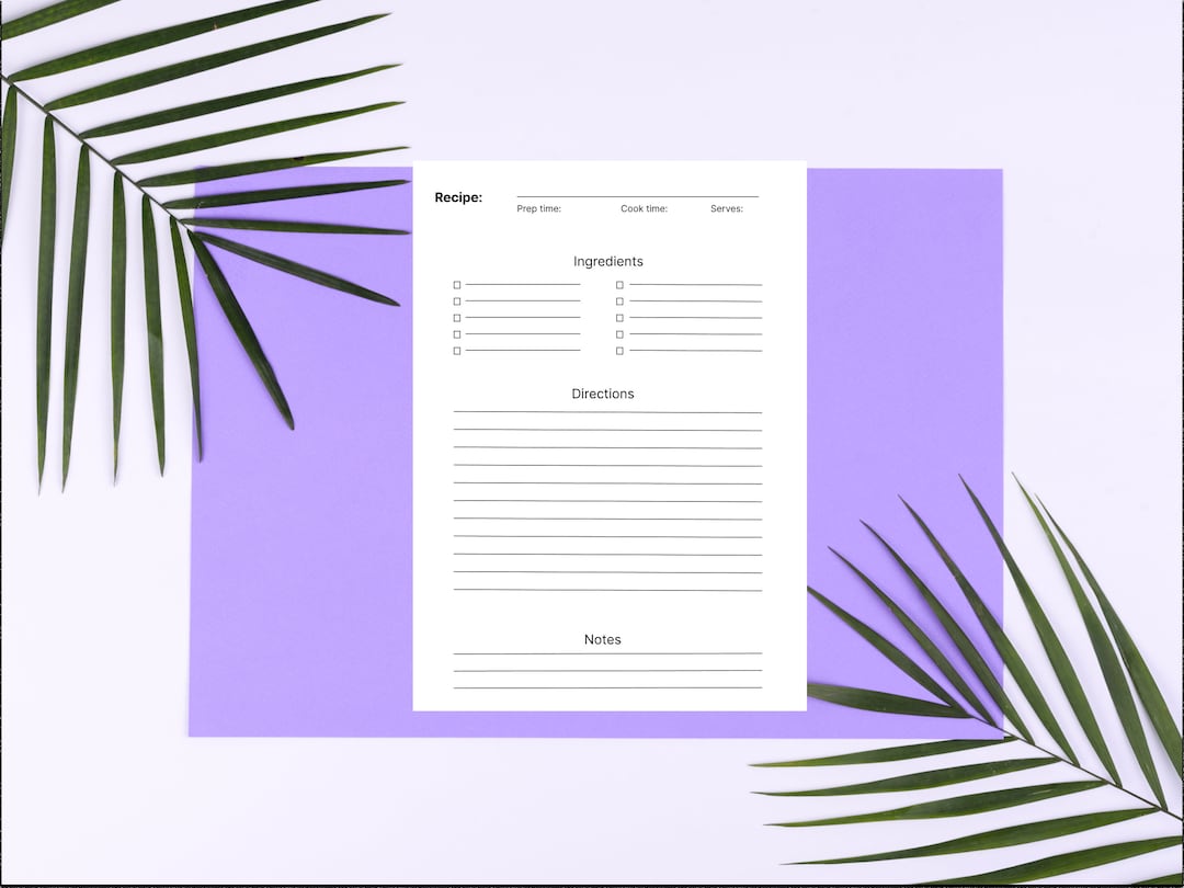 Recipe Sheet Printable - Recipe Instructions - Recipe Page - Meal Ideas ...