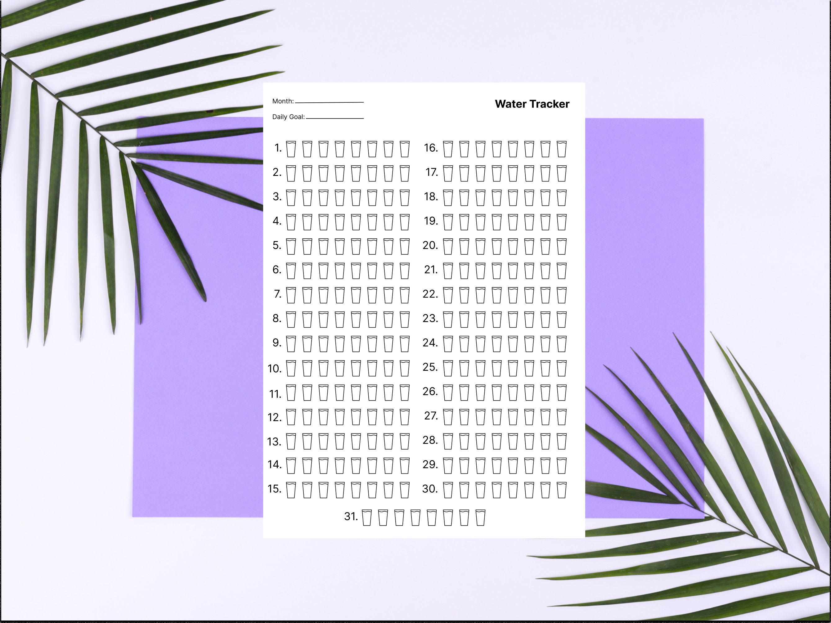 Monthly Water Intake Tracker Water Tracker Printable Minimal Water ...