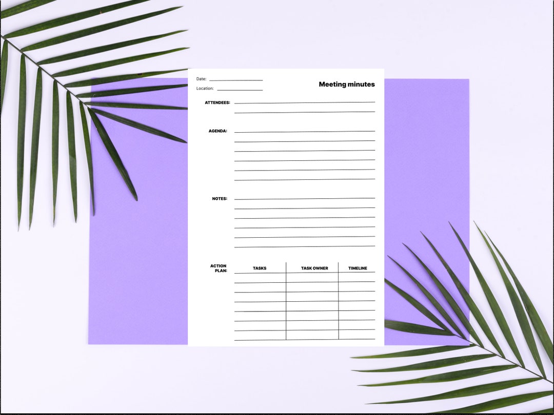 Meeting Minutes Printable, Meeting Notes Download PDF, Printable ...