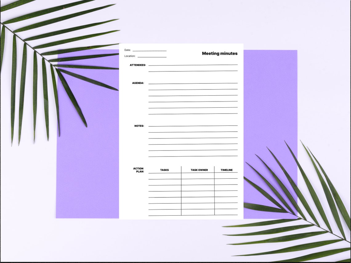 Meeting Minutes Printable, Meeting Notes Download PDF, Printable ...