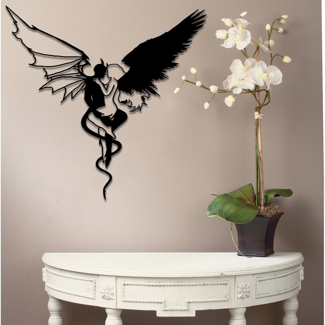 Demon & Angel Wooden Wall Decor and Art - Wall Decor - Cool Wall Decor ...
