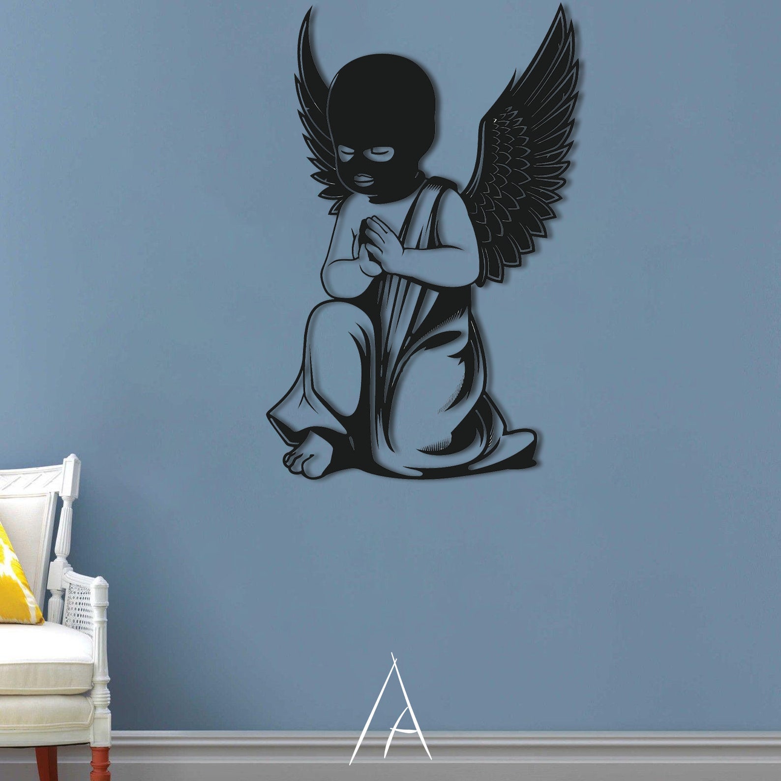 Angel With Ski Mask Wall Art Angel Wear Balaclava Wall Decor | Etsy