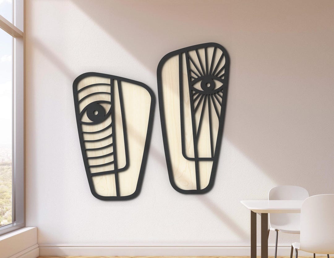 Set of 2 Wall Mask Wall Art - Wood Wall Art, African Mask Wall Decor ...