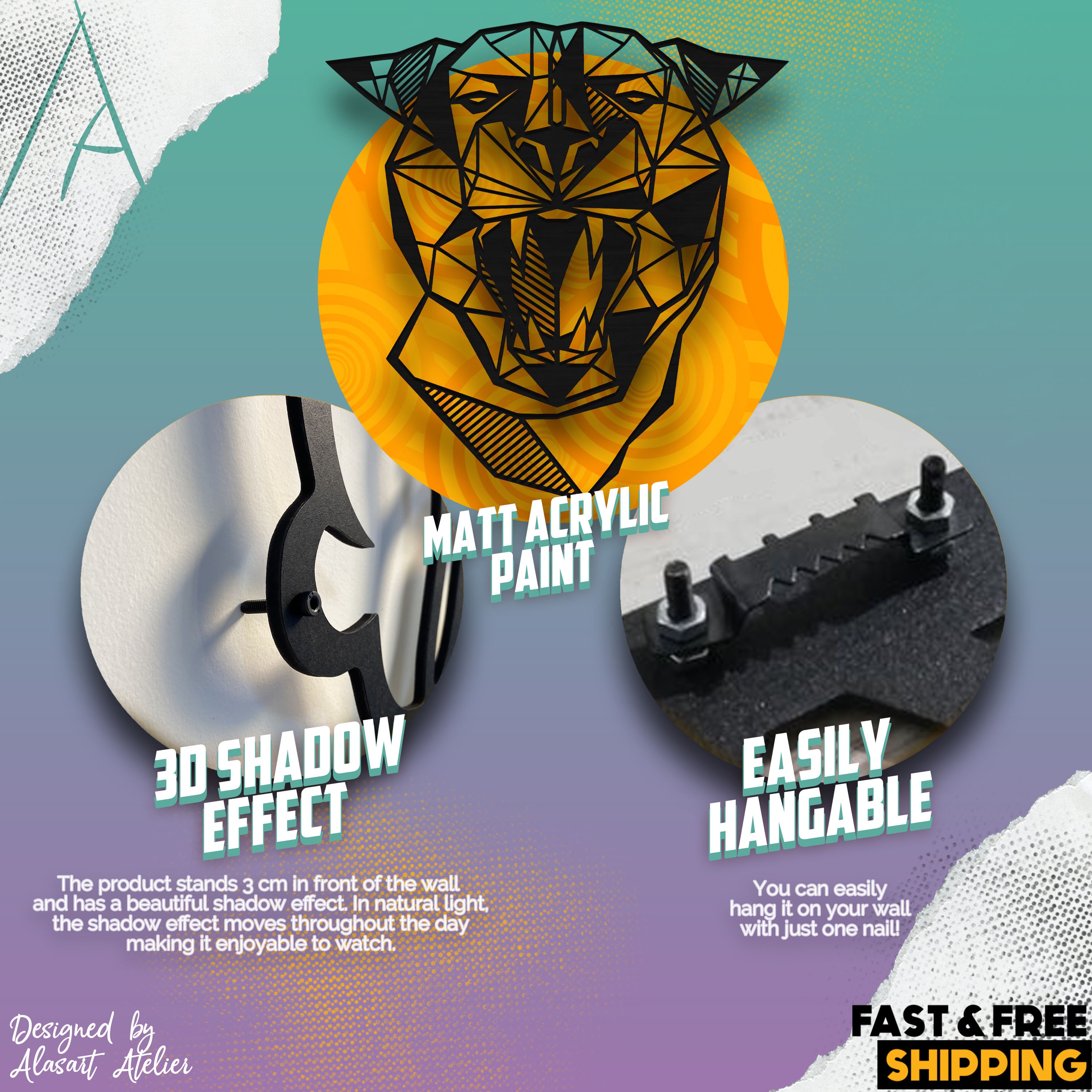 Geometric Puma Wall Art | Black Matte Acrylic Paint | Wooden Wall Decor ...