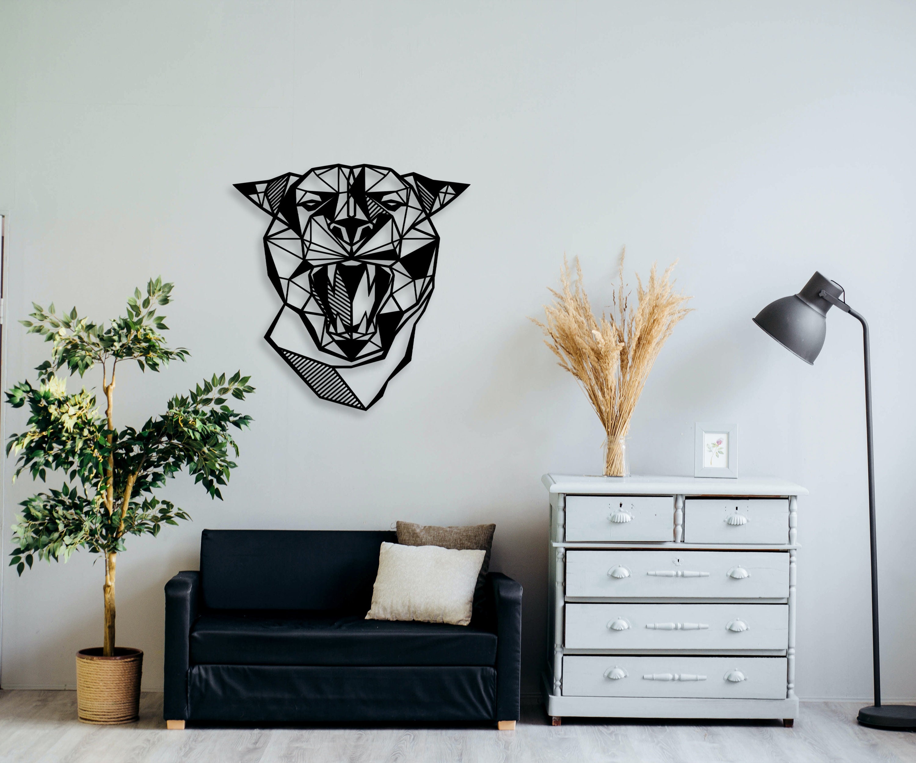 Geometric Puma Wall Art | Black Matte Acrylic Paint | Wooden Wall Decor ...