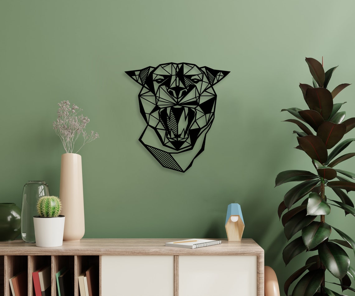 Geometric Puma Wall Art | Black Matte Acrylic Paint | Wooden Wall Decor ...