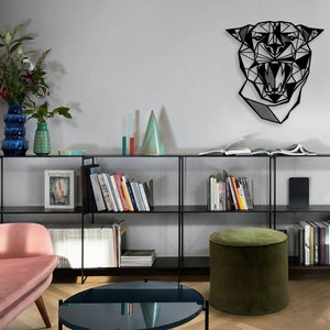 Geometric Puma Wall Art | Black Matte Acrylic Paint | Wooden Wall Decor ...