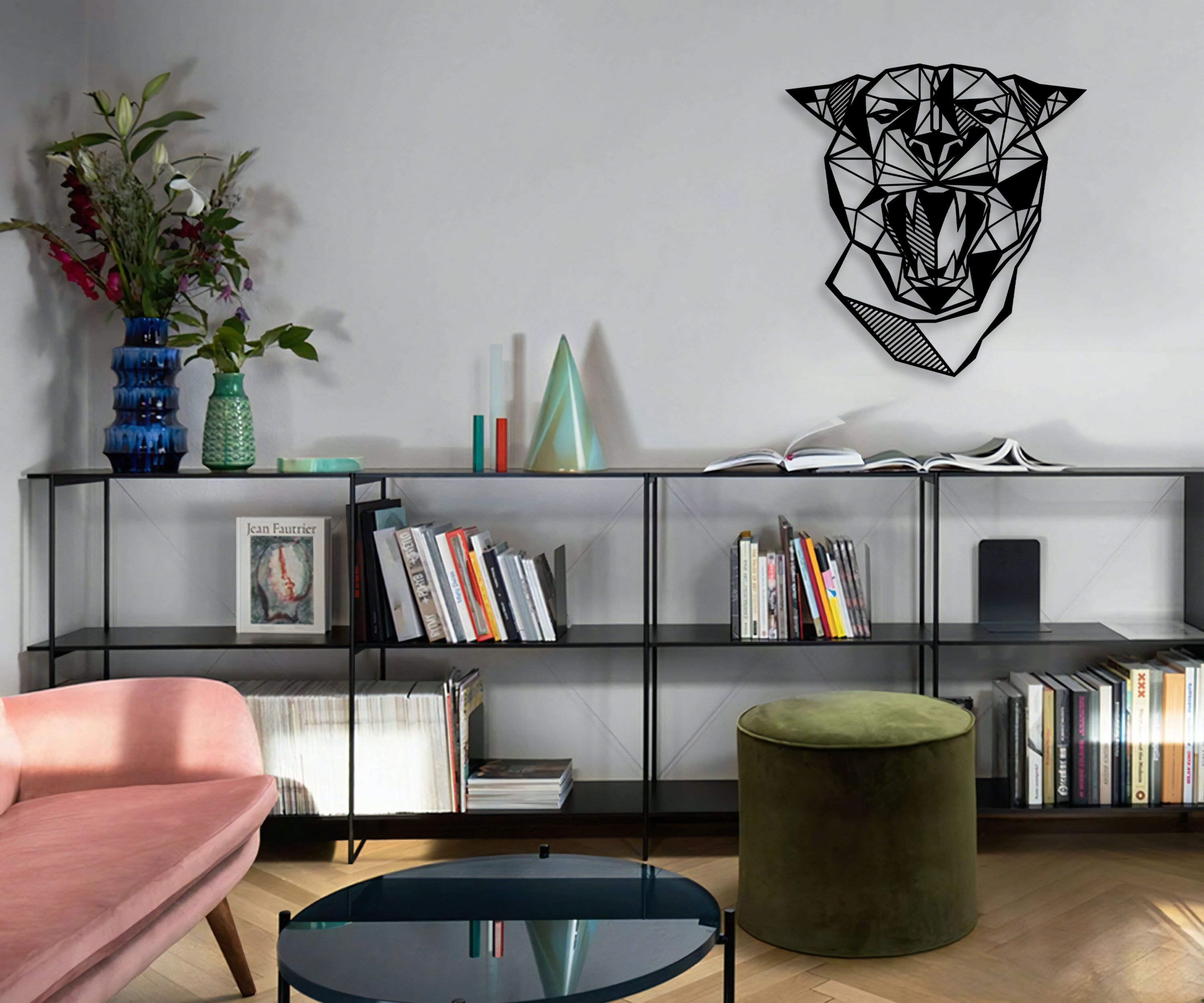 Geometric Puma Wall Art | Black Matte Acrylic Paint | Wooden Wall Decor ...