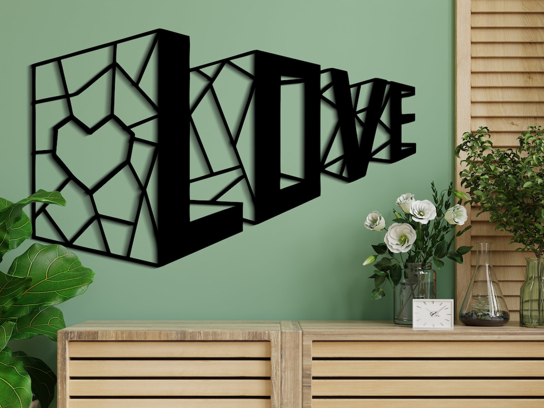 Love Wooden Wall Art - 3D Love Text - Heart Wall Decor - Love ...