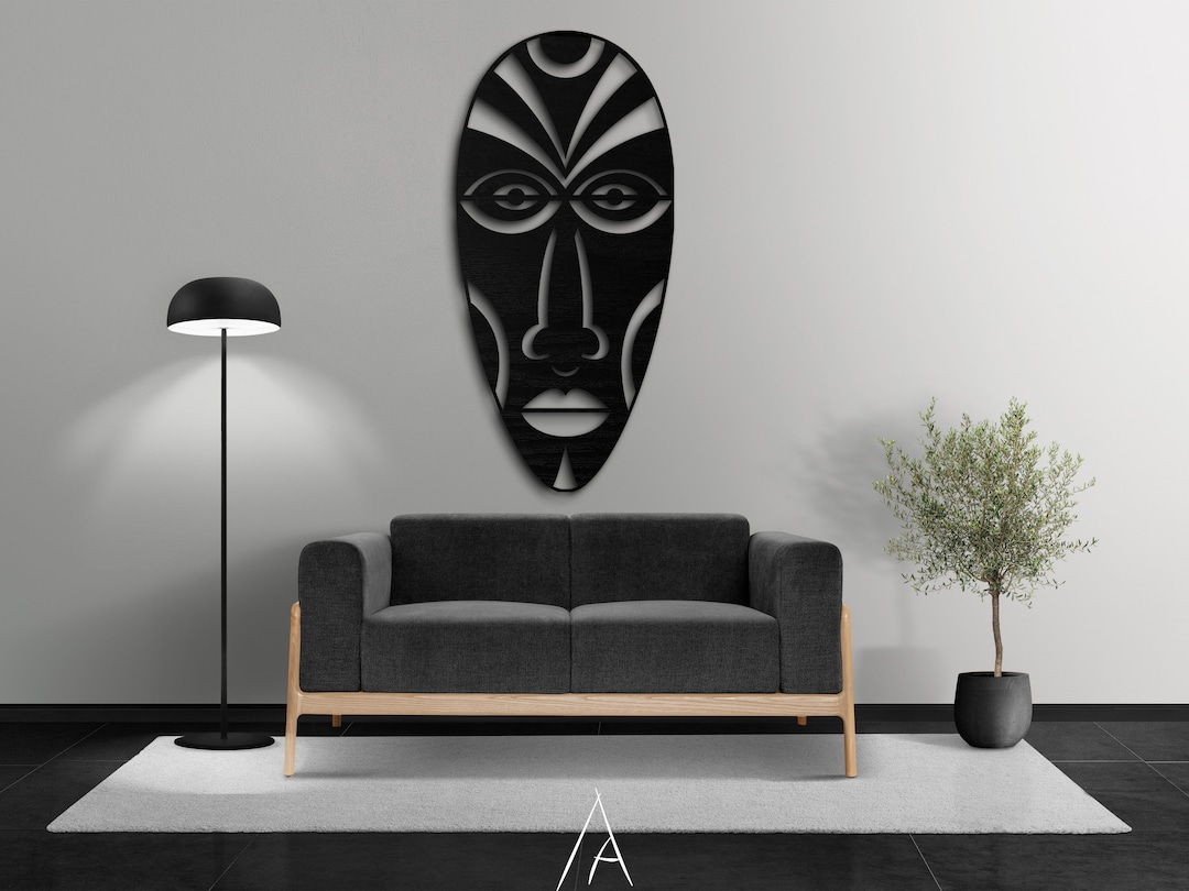 African Mask Wood Wall Art, Black Tribal Face Decor, Afrocentric ...