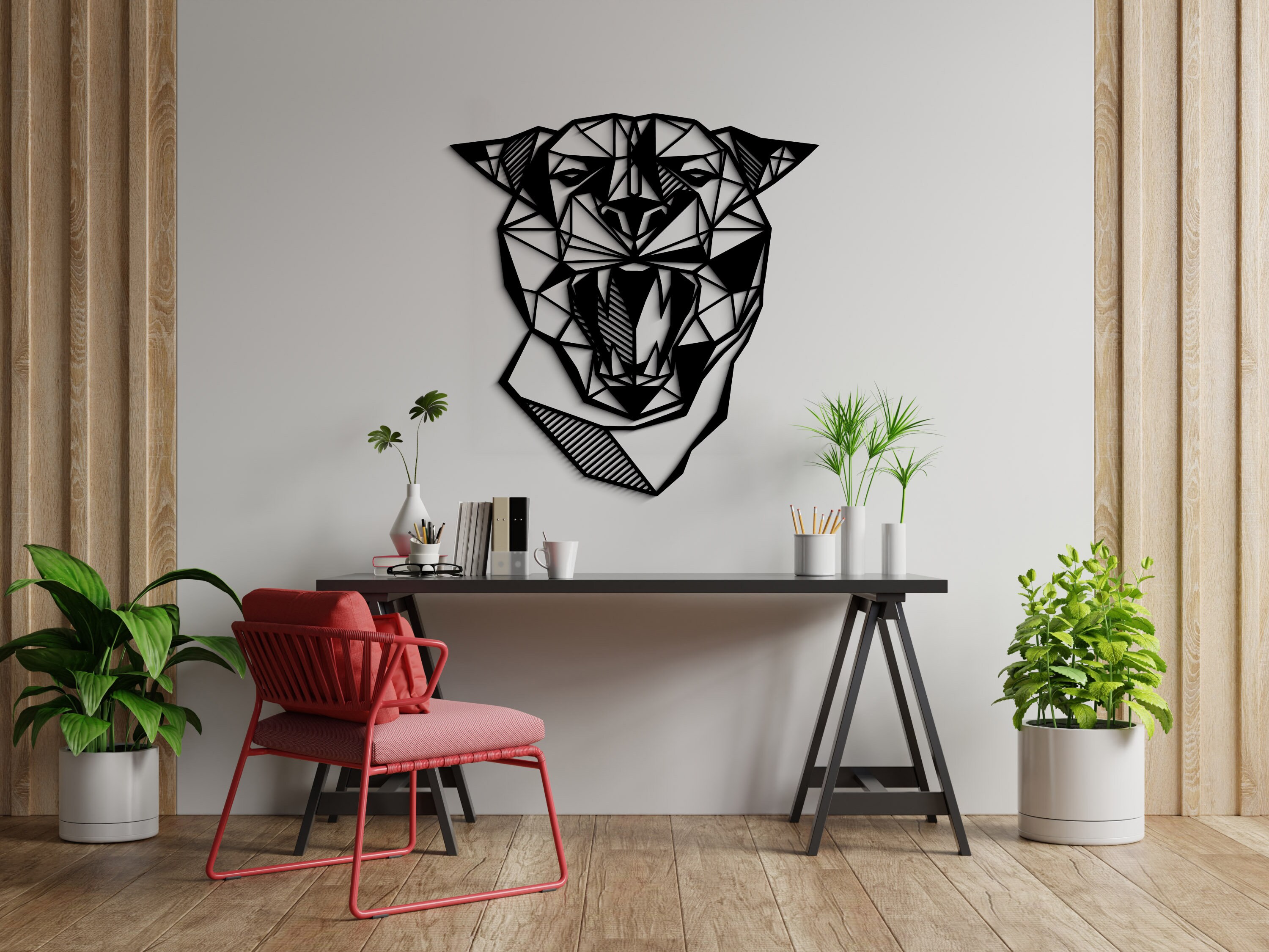Geometric Puma Wall Art | Black Matte Acrylic Paint | Wooden Wall Decor ...
