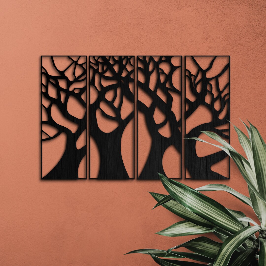 4-piece Tree of Life Wood Wall Art - Modern Rustic Decor - Etsy