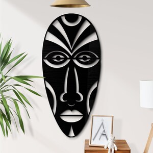 African Mask Wood Wall Art, Black Tribal Face Decor, Afrocentric ...