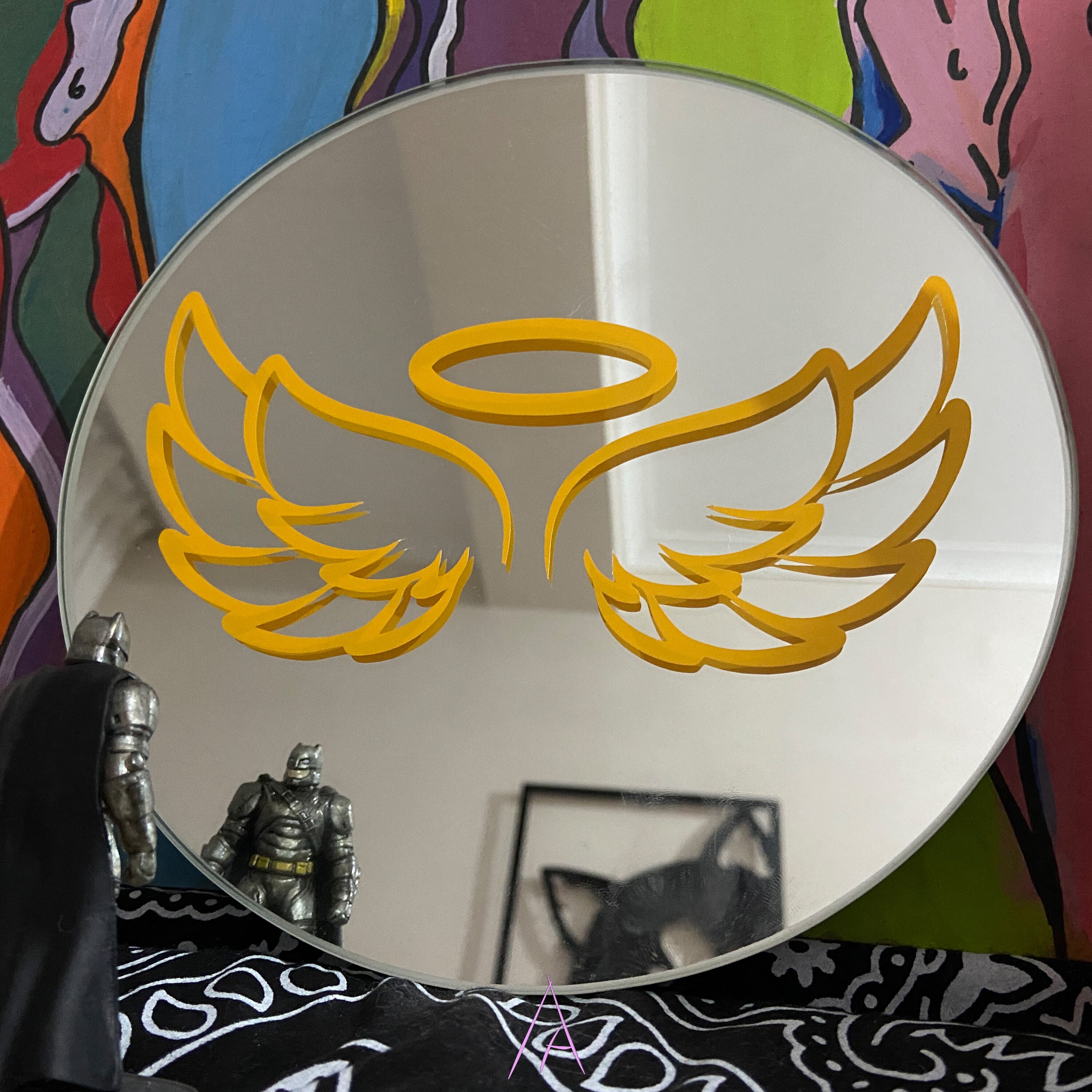 Angel Round Mirror Decal, Funky Table Decor, Circle Mirror, Round ...