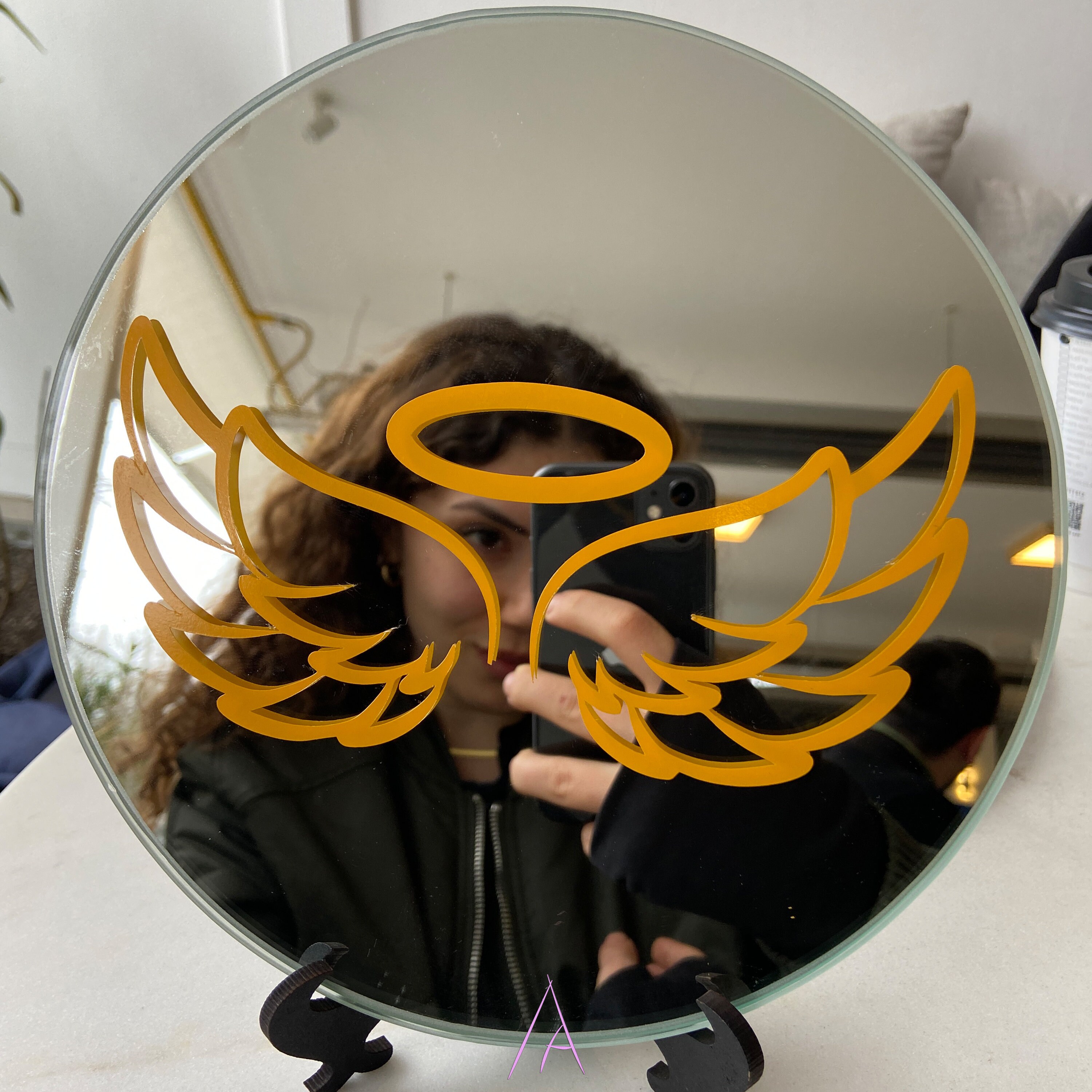 Angel Round Mirror Decal, Funky Table Decor, Circle Mirror, Round ...
