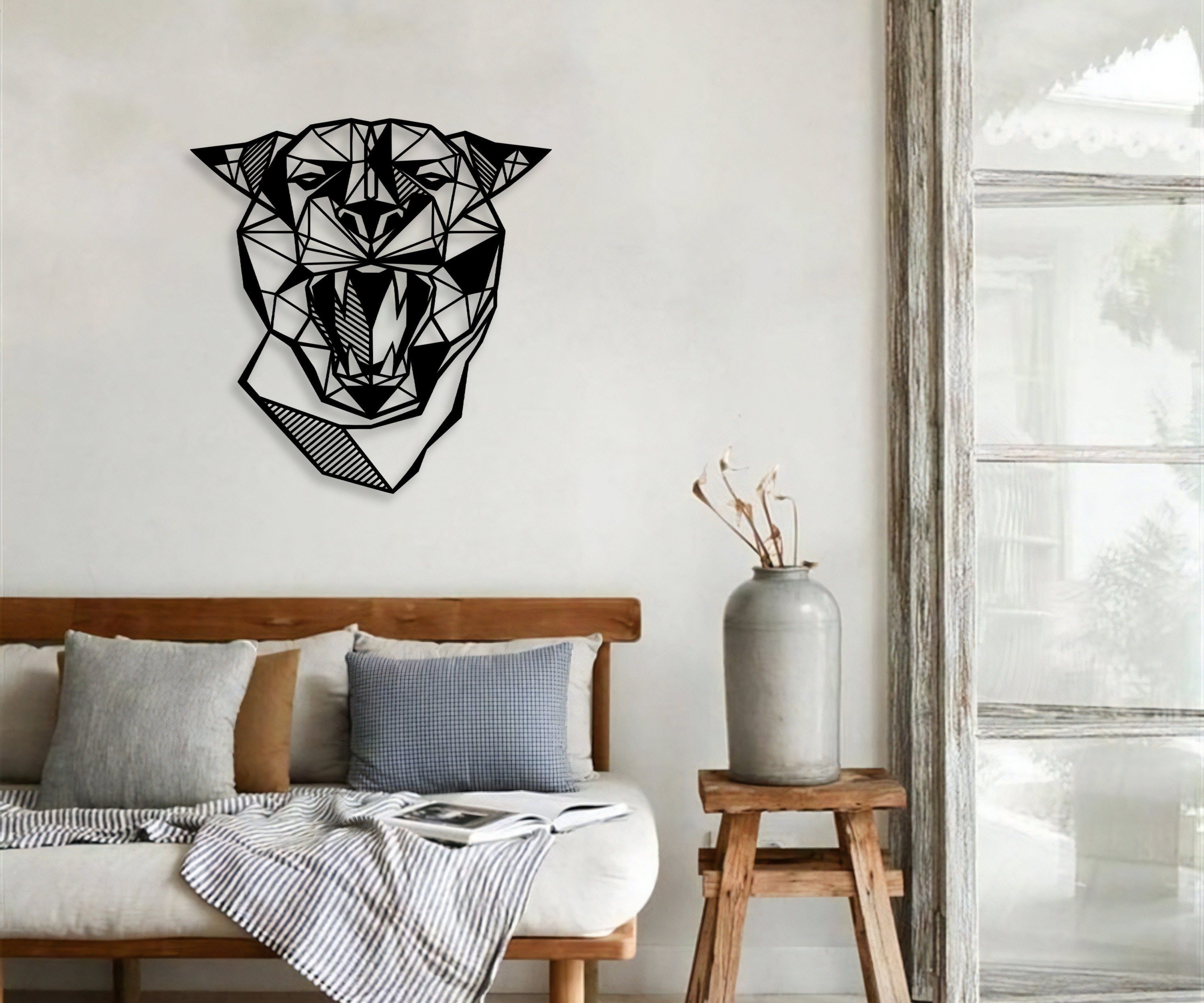 Geometric Puma Wall Art | Black Matte Acrylic Paint | Wooden Wall Decor ...