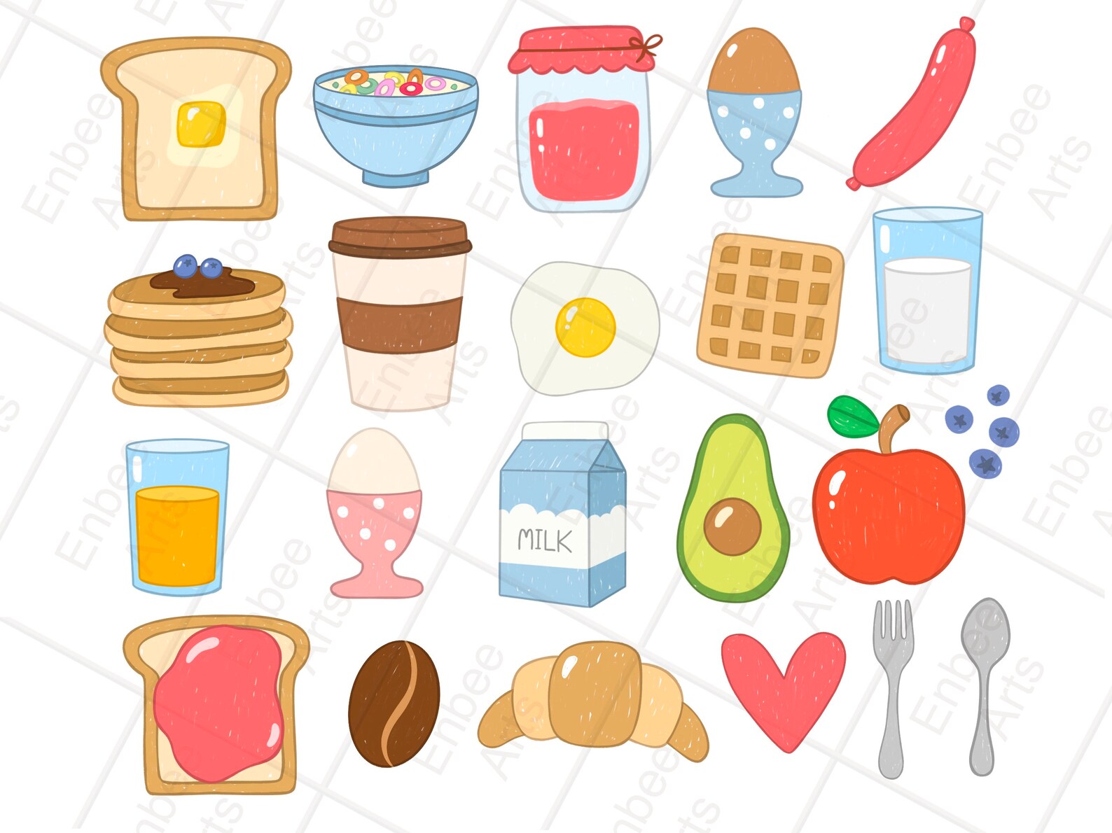 Breakfast Clipart, PNG, Kawaii Clipart, Instant Download, Coffee, Milk ...
