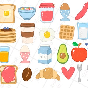 Breakfast Clipart, PNG, Kawaii Clipart, Instant Download, Coffee, Milk ...