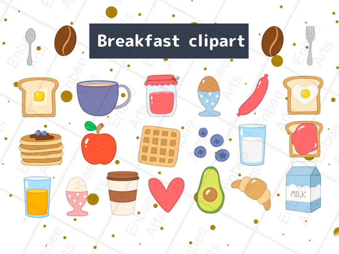 Breakfast Clipart, PNG, Kawaii Clipart, Instant Download, Coffee, Milk ...