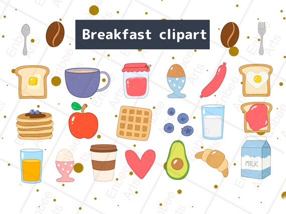 Breakfast Clipart PNG Kawaii Clipart Instant Download - Etsy
