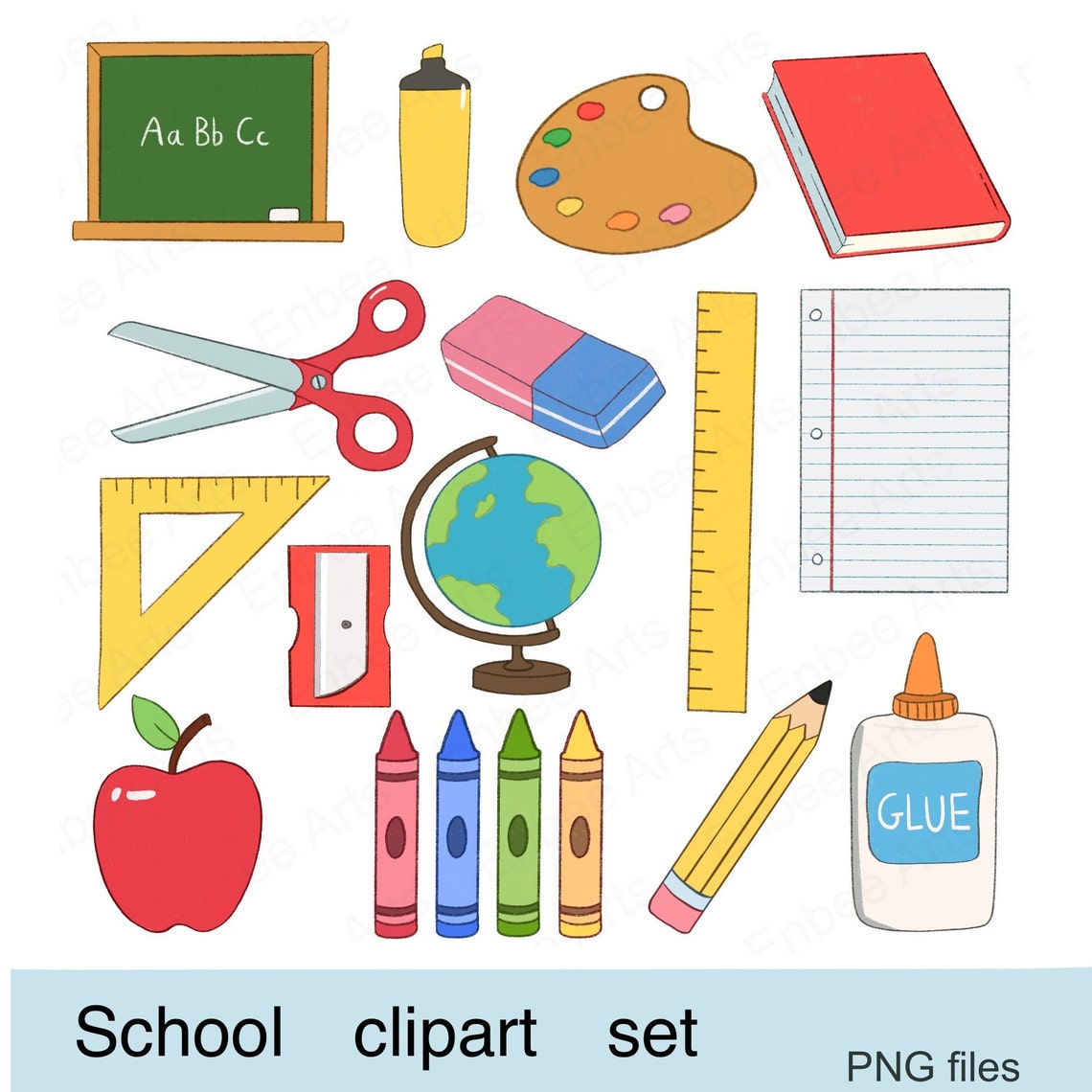 School Clipart Set, Back to School, Stationary, Education Clipart ...