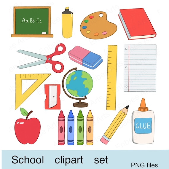 School Clipart Set Back to School Stationary Education | Etsy