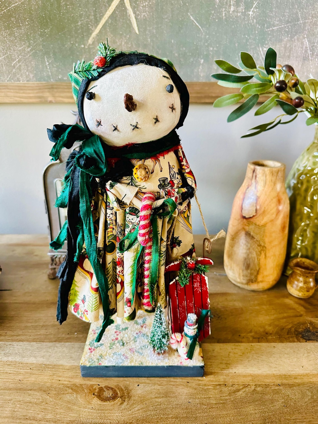 Snow Days Primitive Snow Girl Doll 13 Inch OOAK Snowman Doll, Winter ...