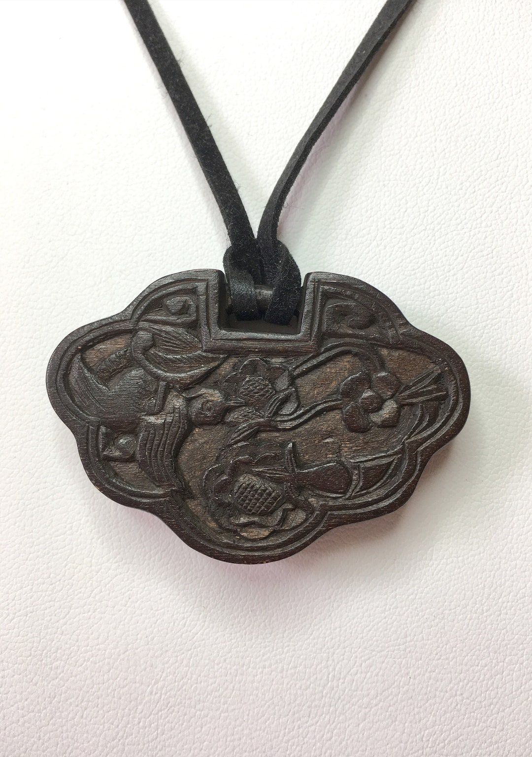 Carved Wood Pendant Reversible With Leather Cord - Etsy