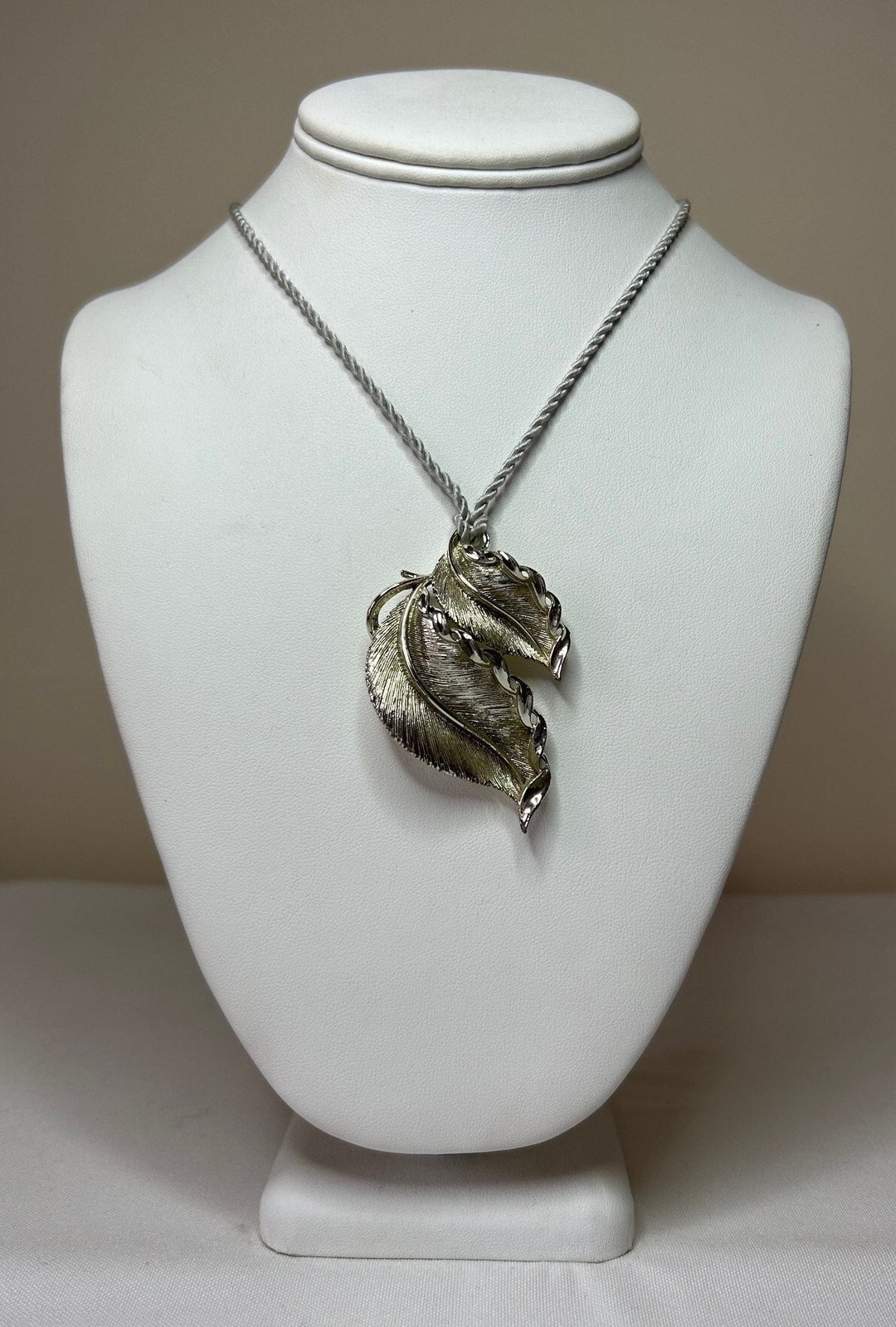 Big, Bold, Dramatic Vintage Leaf Pin Pendant With Grey Silk Cord. Pin ...