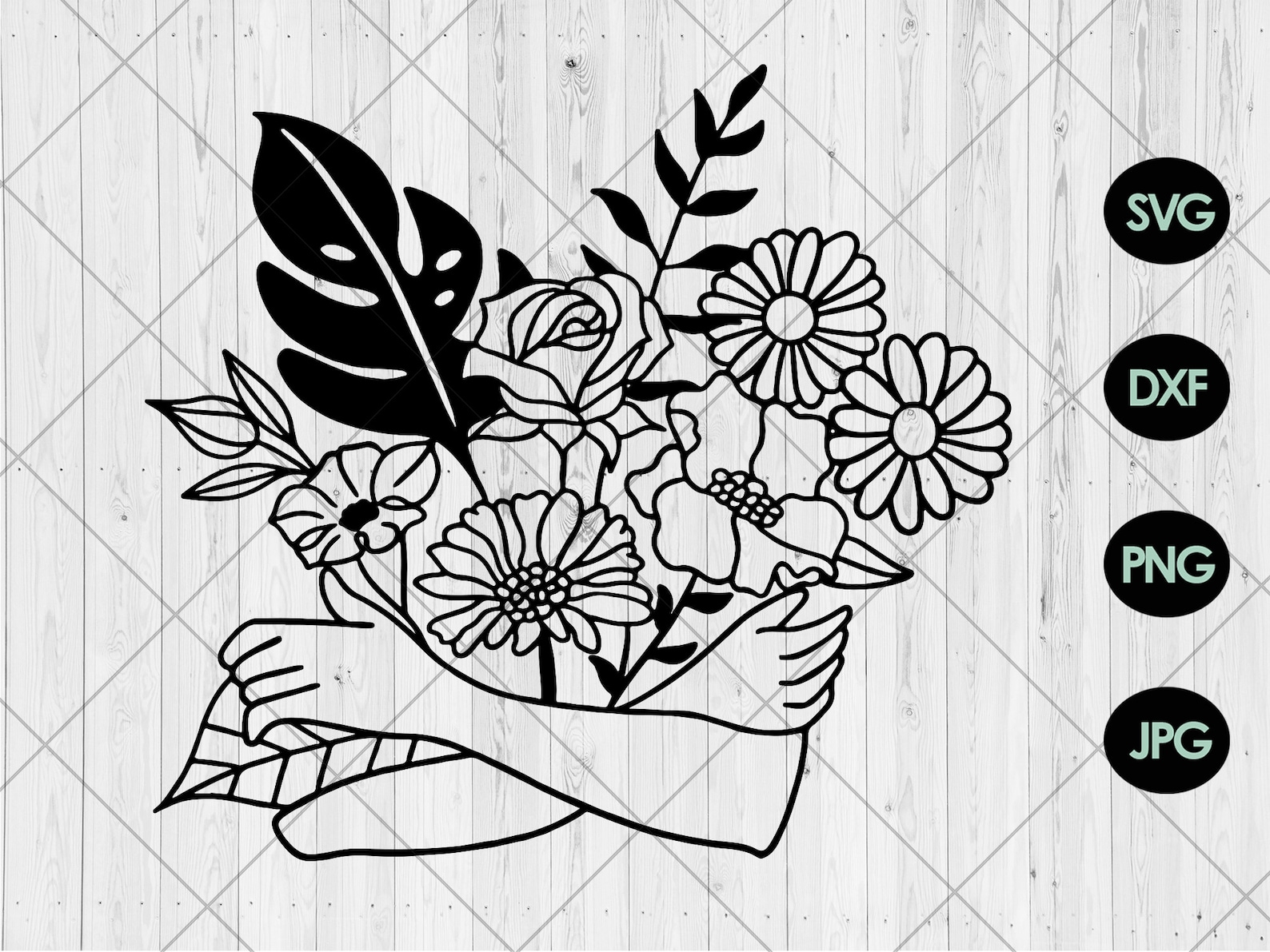 Hugging Flowers Svg , Arm With Flowers Svg, Png, Dxf, Jpg, Floral Woman ...