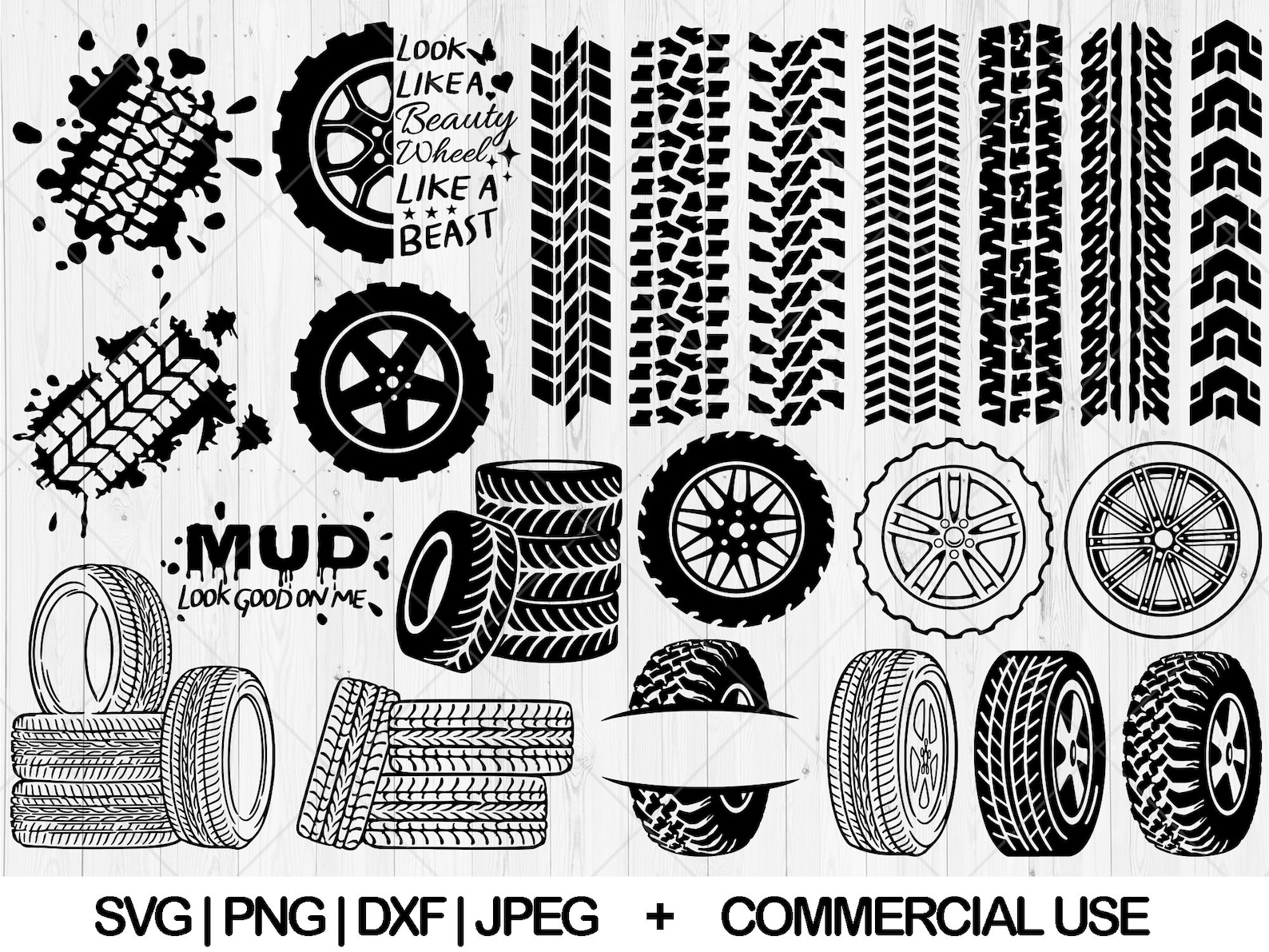 Tire Tracks Svg Bundle, off Road Quote Svg, Dxf, Png, Jpg, Mud Tire Svg ...