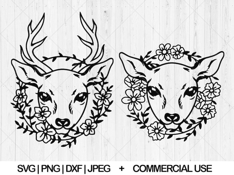 Hirsch Gesicht svg Bundle, Floral Reh svg, dxf, png, jpg, Tier gesicht svg, Hirsch mit Blumen ...