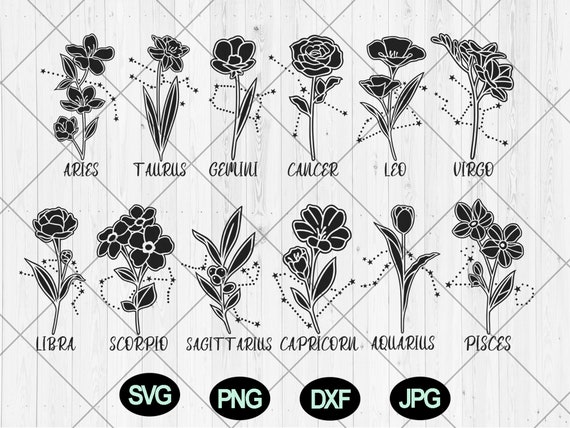 Floral Zodiac Sign Svg Bundle Birth Flower Svg Dxf Png - Etsy