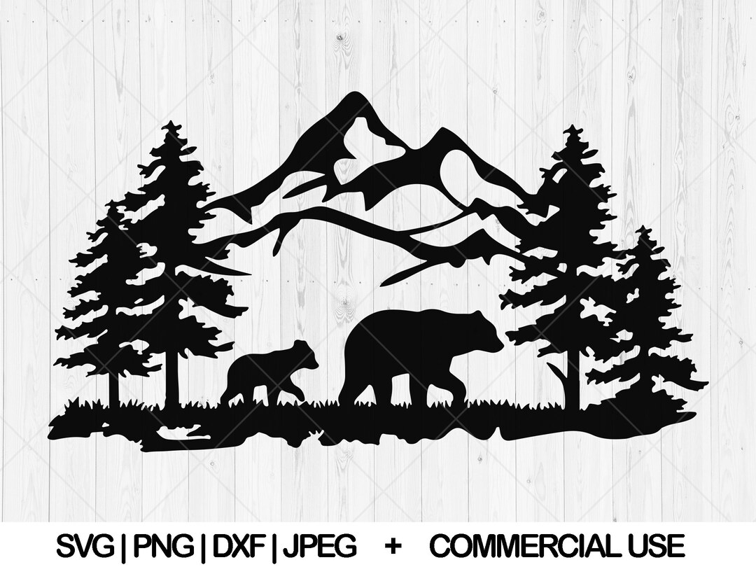 Forest Bear Svg, Mama and Baby Bear Svg, Dxf, Png, Jpg, Mountain Bear ...
