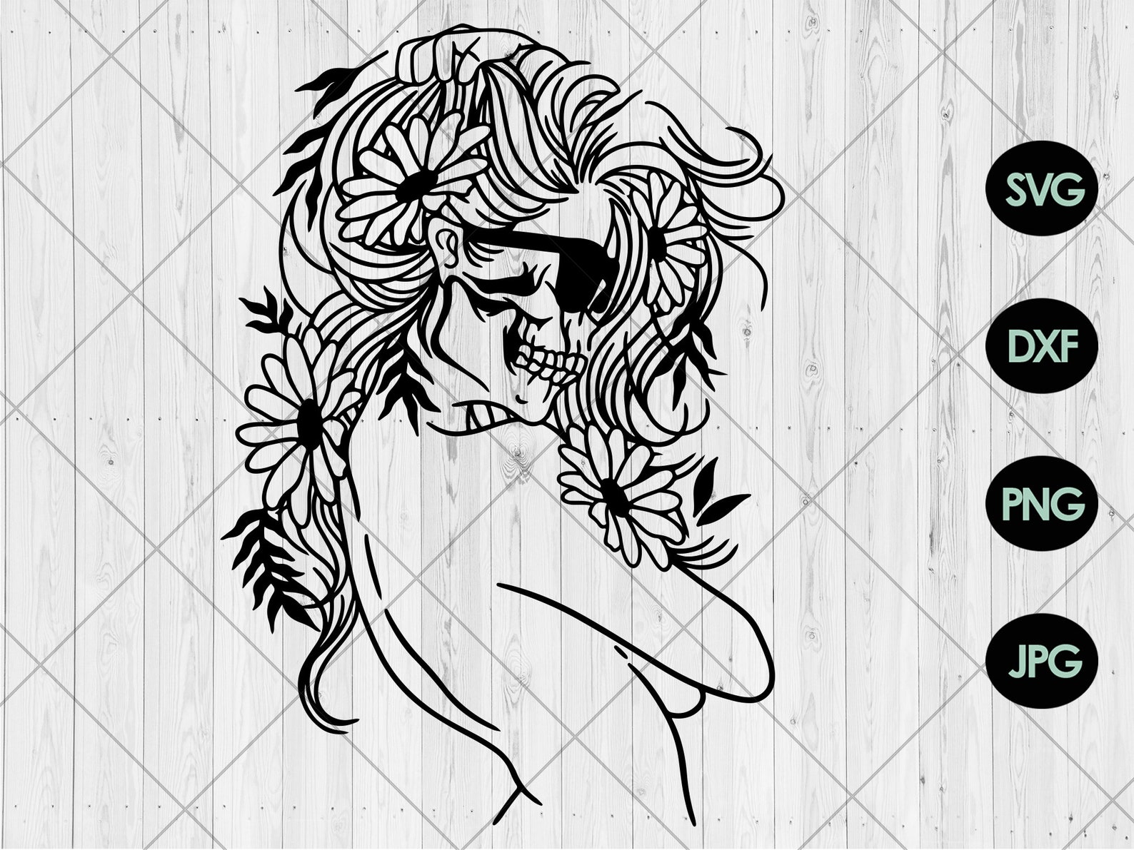 Skeleton Woman Svg Floral Woman Skull Svg Dxf Png Jpg - Etsy