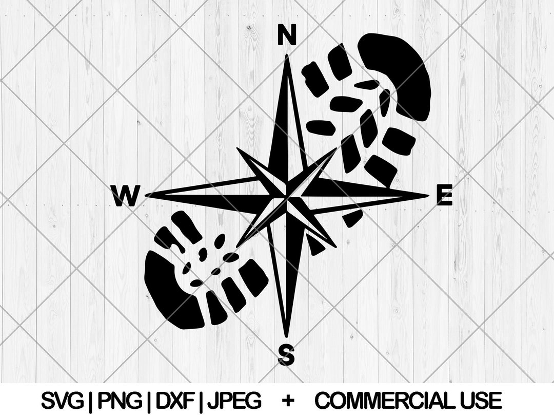 Compass Star Svg, Shoe Print With Compass Svg, Dxf, Png, Jpg, Nautical ...