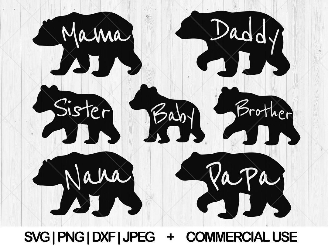 Family Bear Svg Bundle, Mama Bear Svg, Dxf, Png, Jpg, Grizzly Bear Svg ...