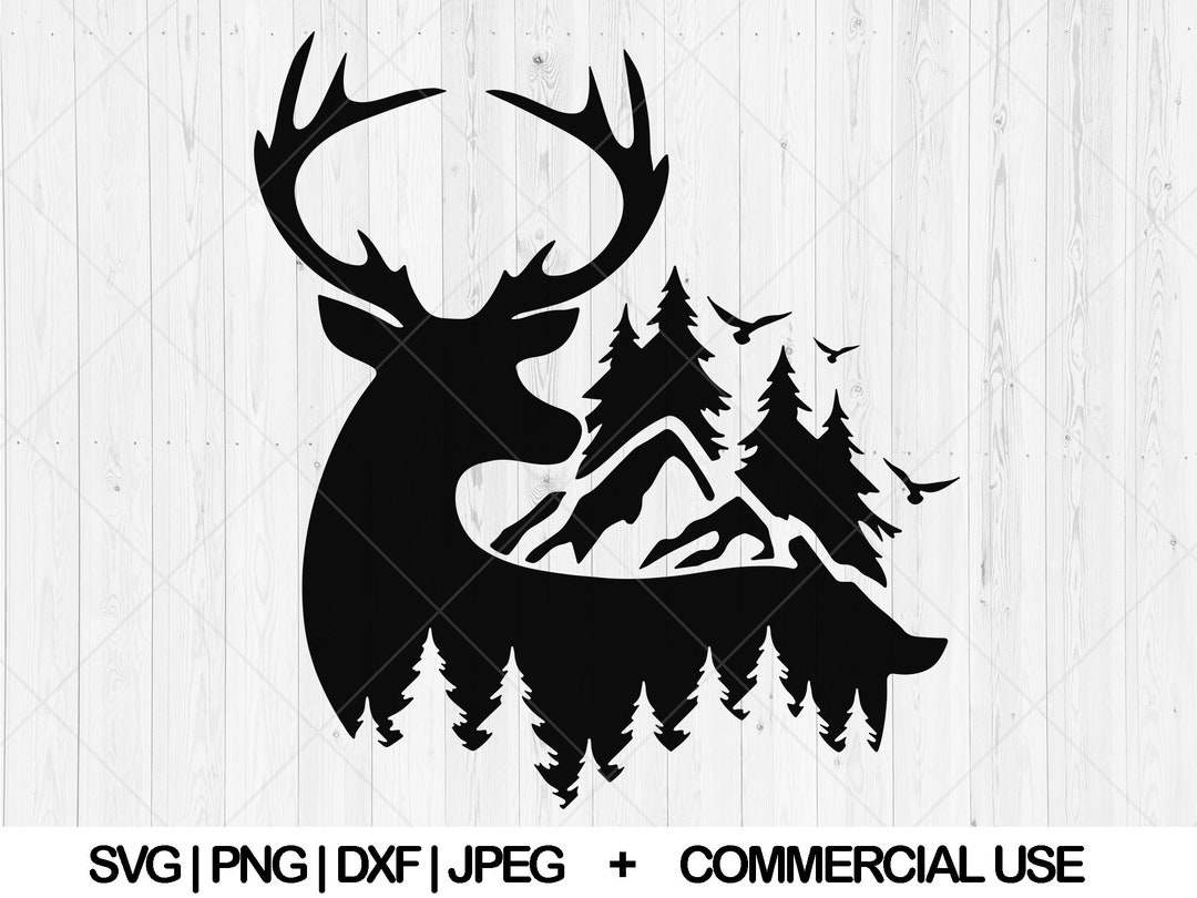 Forest Deer Svg, Deer Mountain Scene Svg, Dxf, Png, Jpg, Deer Head Svg ...
