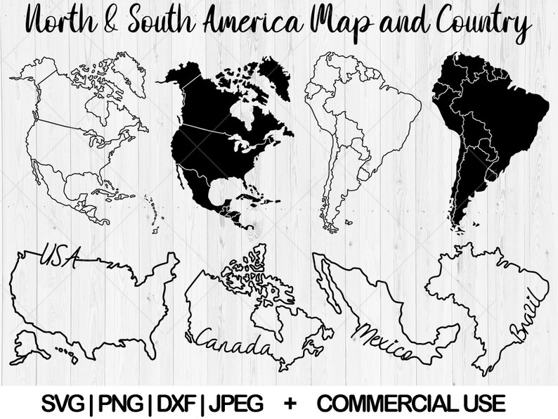 North and South America Map Svg, America Map Svg, Dxf, Png, Jpg, World ...